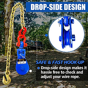 FITHOIST 2 Tons Snatch Block with G80 Chain | 3" Sheave for 3/8" Inch Wire Rope | High Strength Snatch Blocks for Towing and Recovery Applications | Tow Truck Rollback Wrecker Car Hauler Winch