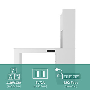 RuiSiSi Home Office L Shaped Corner Desk with Hutch, Drawers & Bookshelf, Modern Desk with LED Light, Study Table Writing Desk, Gaming Computer Desk with Storage, White