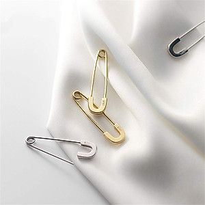 Cute Sterling Silver Safety Pin Small Hoop Earrings for Women Girls Men Minimalist Geometric Cartilage Huggie Sleeper Hoops Hypoallergenic 14K Gold Plated Personalized Jewelry (Silver 22mm)