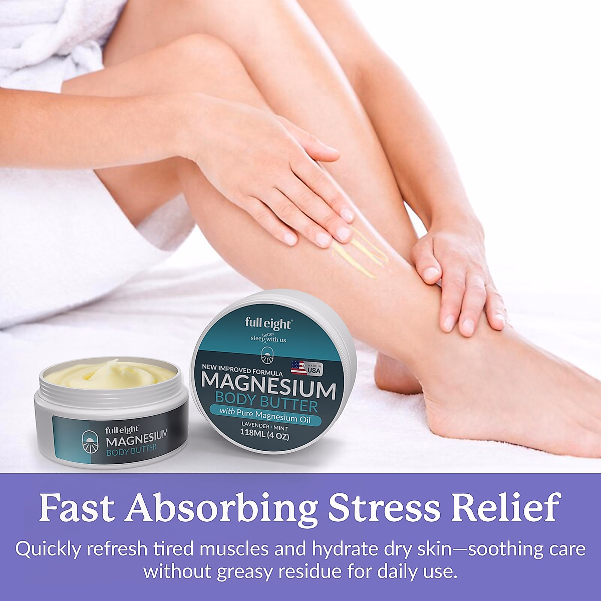 Magnesium Body Butter – Quick Ease for Tensed Legs, Tight Muscles & Sleep, Organic Ingredients with Pure Magnesium Oil, Exfoliating Topical Cream 4oz