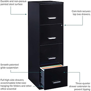 Scranton & Co 18" 4 Drawer Metal Letter File Cabinet in Black