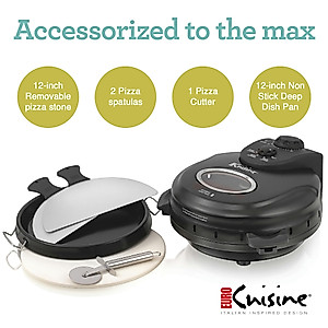 Euro Cuisine PM600 Crispy Crust 12" Rotating Pizza Maker with Stone & Baking Pan, Electric Pizza Oven Countertop - Versatile Indoor Pizza Maker Machine for Home, Ideal for Fresh & Frozen Pizza