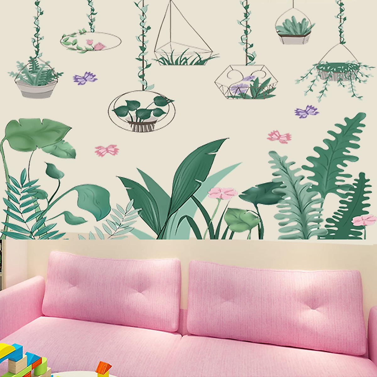 Tropical Vine Plant Potted Wall Stickers, Removable Green Plants Leaves Garden Decal Decor, DIY Art Murals Wallpaper for Living Room Bedroom Kitchen Nursery