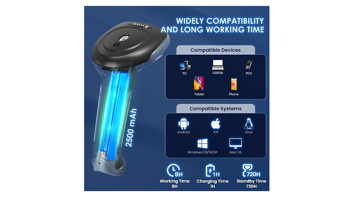 Eyoyo Wireless Barcode Scanner - 3-in-1 Connectivity for Retail & Warehouse