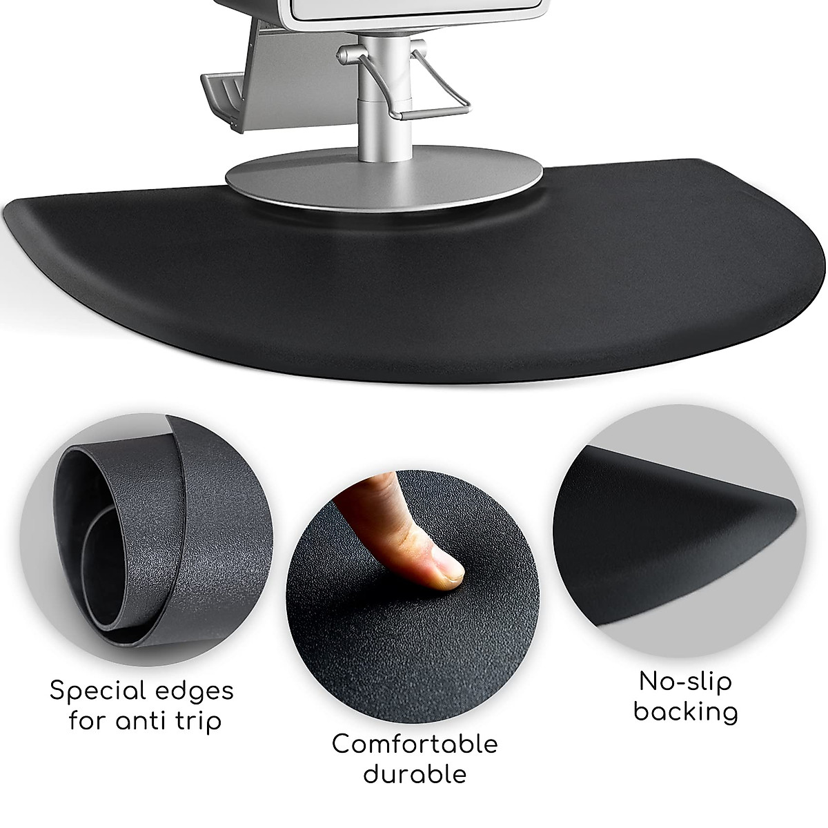 Salon Mat 3'x5' Barber Shop Anti-Fatigue Salon Chair Mat - Black Semi Circle Salon mats for Hair Stylist - 1/2" Thick Comfort Salon Standing Mat