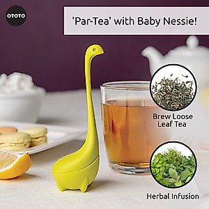 OTOTO Baby Nessie Loose Leaf Tea Infuser (Purple) - Dinosaur Tea Infuser Strainer with Steeping Spoon - Long Handle Neck, Cute Ball Body Lake Monster Silicone Tea Infuser for Loose Leaf Herbal Tea