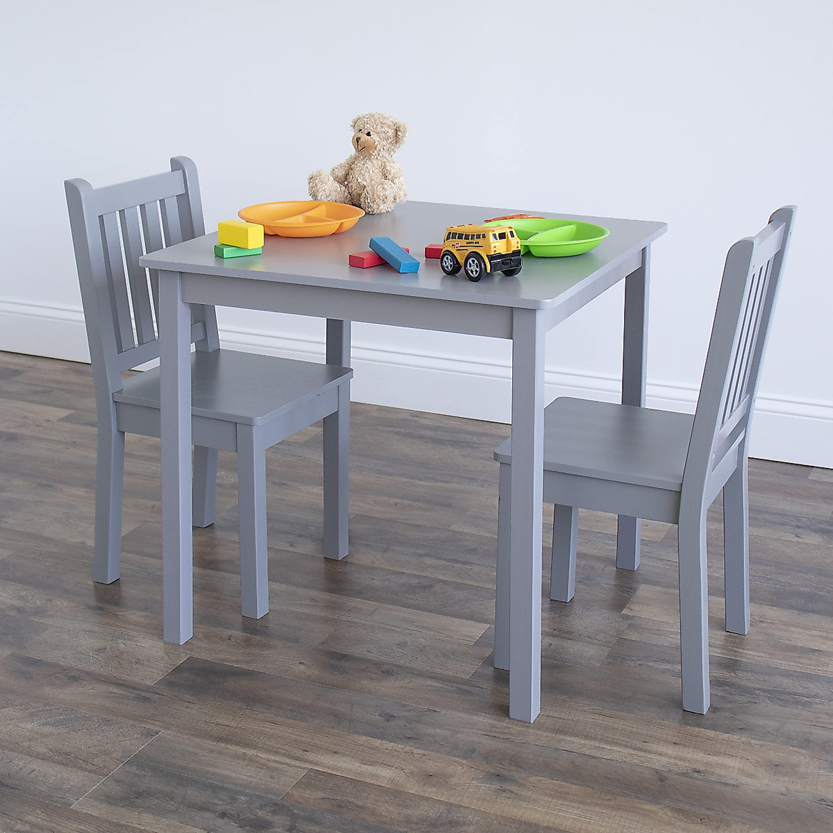 Humble Crew Kids Wood Table, 2 Chairs and Extra-Large Toy Organizer Set (Grey)