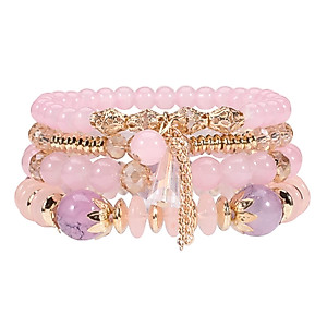 WuCuifu 8 Packs Beaded Bracelets Bohe Multilayer Chain Tassel Stackable Charm Stretch Statement Bracelet Set