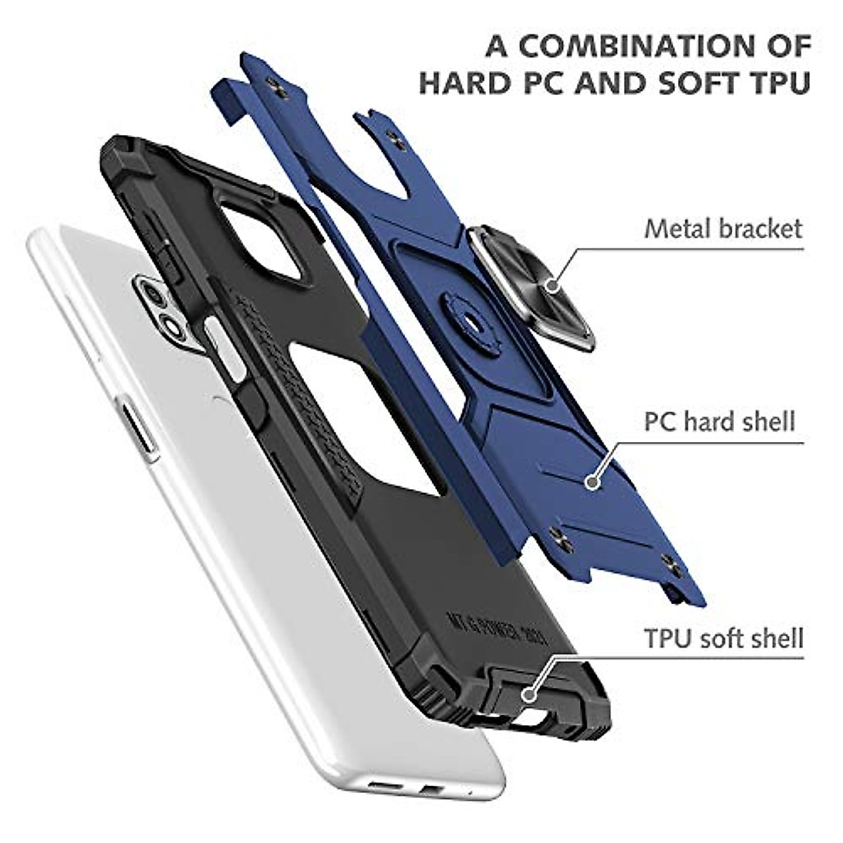 Amytor Designed for Motorola Moto G Power 2021 Case [2 x Tempered Glass Screen Protector] [ Military Grade ] 17Ft. Drop Tested Armor Protective Phone Case with Magnetic Car Mount Ring Kickstand (Blue)