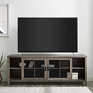 Walker Edison Farmhouse Sliding Mesh Barn Door 70" Industrial TV Stand Console in Rustic Grey Wash