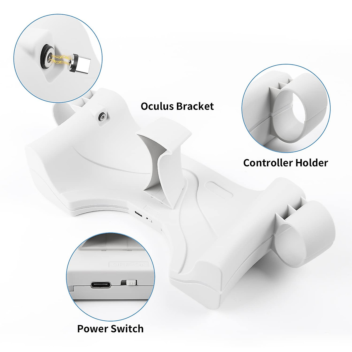 VeeR Charging Dock for Quest 2,VR Headset Charging Stand Compatible with Meta Quest 2 Accessories Wall Mount Charger Station, USB-C Link Cable - White