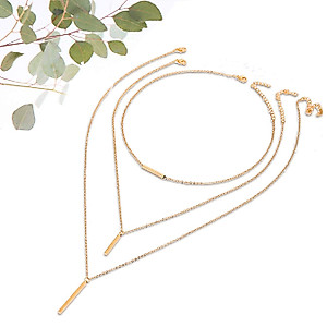 CEALXHENY Layered Chain Necklaces for Women Girls Boho Vertical Bar Pendant Necklace Set Minimalist Y Necklaces for Beach Parties Summer Jewelry Set