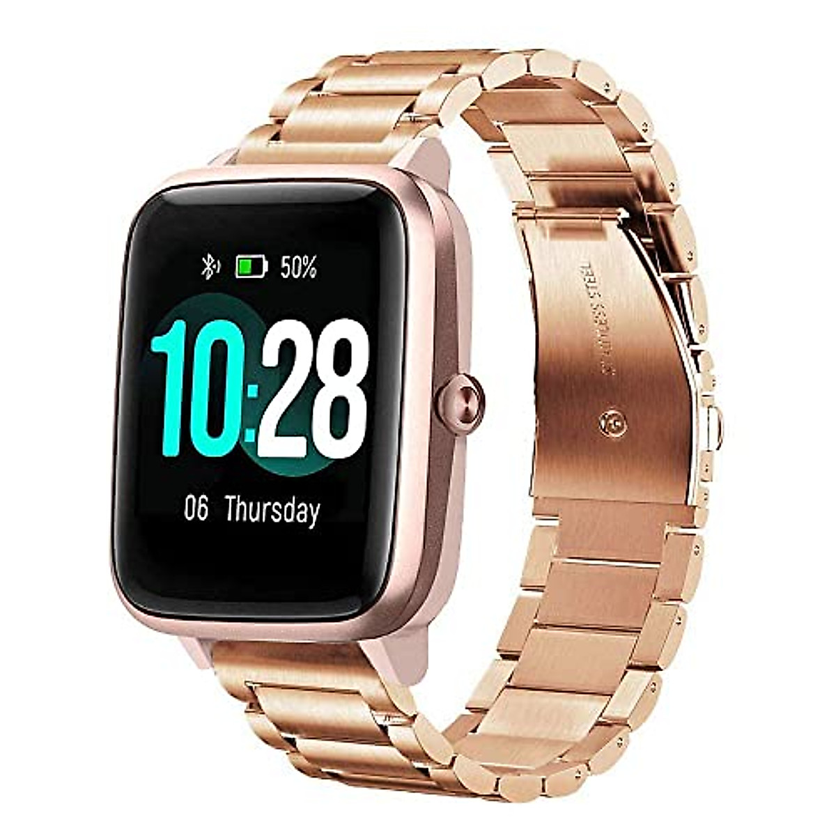 ViCRiOR Bands Compatible with 19mm ID205L Veryfitpro SmartWatch Stainless Steel + Mesh Strap Bracelet Replacement Band for ID205L, ID205G ID205 ID205U ID205S, Rose Gold