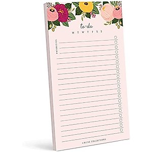 Bliss Collections To Do List Notepad, Pink Floral, Magnetic Weekly and Daily Planner for Organizing and Tracking Grocery Lists, Appointments, Reminders, Priorities and Notes, 4.5"x7.5" (50 Sheets)