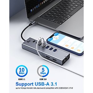 8K Dual HDMI USB C Hub 10Gbps Laptop Docking Station USB C to Dual 4K Monitor for Dell/HP/Lenovo, 10-in-1 USB C Adapter Dongle with Gigabit Ethernet, 2 USB 3.1, 3 USB 3.0, USB C Data and PD Charging