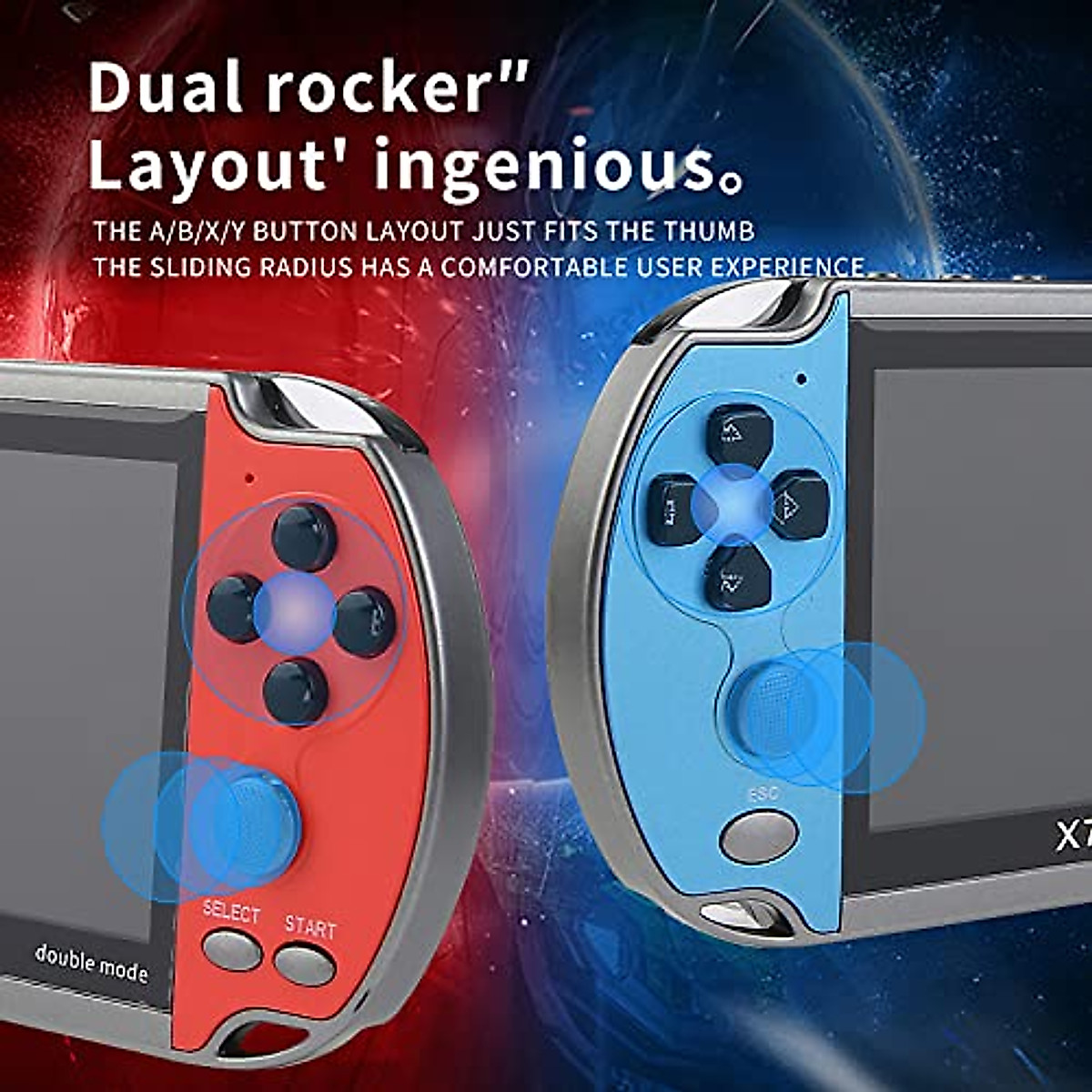 DREAMHAX X7 Plus Handheld Game Console with Preload 10000 Games, Portable Video Games Support HDMI Output & Double Player, Classic Arcade Retro Game Player Gameboy Gift Present (4.3" Screen Red Blue)