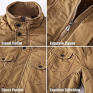 HIJEWE Men's Winter Military Jacket Cotton Thicken Multi-Pocket Bomber Field Outwear Fleece Cargo Jackets Casual Coat