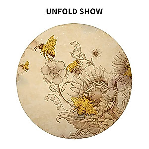 Vintage Bee Sunflower Tablecloth Round Washable Table Cover for Kitchen Dining Picnic Party Indoor Outdoor Table Mats 60 inch