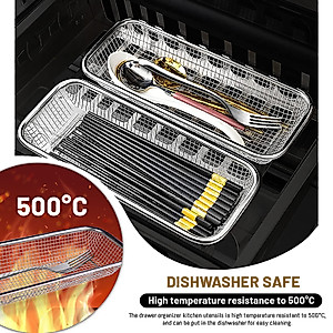 LELE LIFE 4Pcs Silverware Organizer Utensil Organizer, 18/8 Stainless Steel Mesh Kitchen Drawer Organizer, Raised Bottom Flatware Cutlery Organizer in Drawer, Silverware Tray Holder