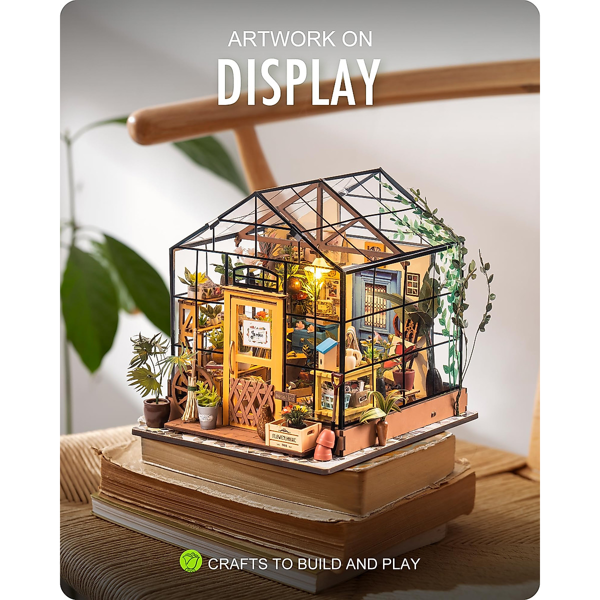 Rolife DIY Miniature House Kit Greenhouse, Tiny for Adults to Build, Mini House Making Kit with Furnitures, Halloween/Christmas Decorations/Gifts for Family and Friends (Cathy's Greenhouse)