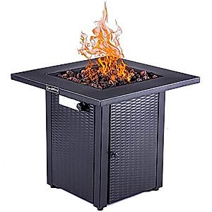 Hooseng Propane Fire Pit Table, 28 Inch Outdoor Gas Firepit 50,000 BTU with Lid and Lava Rock, Adjustable Flame Apply to Outside Patio, Garden, Backyard