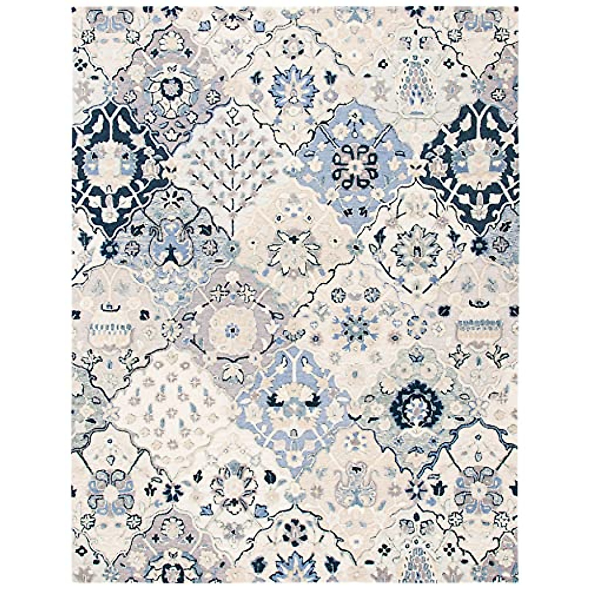 SAFAVIEH Glamour Collection Area Rug - 8' x 10', Beige & Blue, Handmade Wool, Ideal for High Traffic Areas in Living Room, Bedroom (GLM622B)