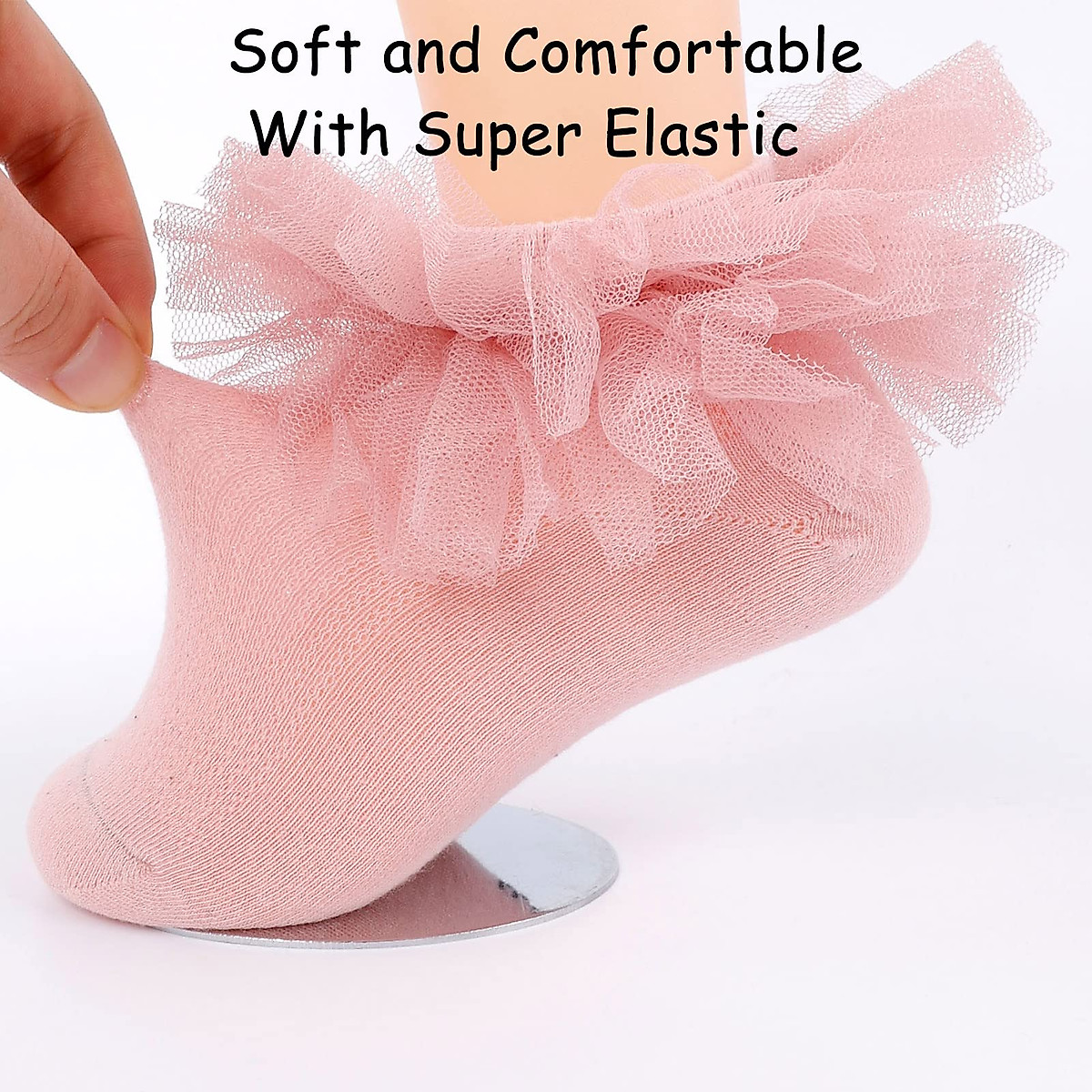 BAOPLAYKIDS 5 Pairs Girls ruffle Lace Tutu Socks Toddler Baby Triple Frilly Dressy Tulle Socks Eyelet Turn Cuff Ankle Socks for 2-7T