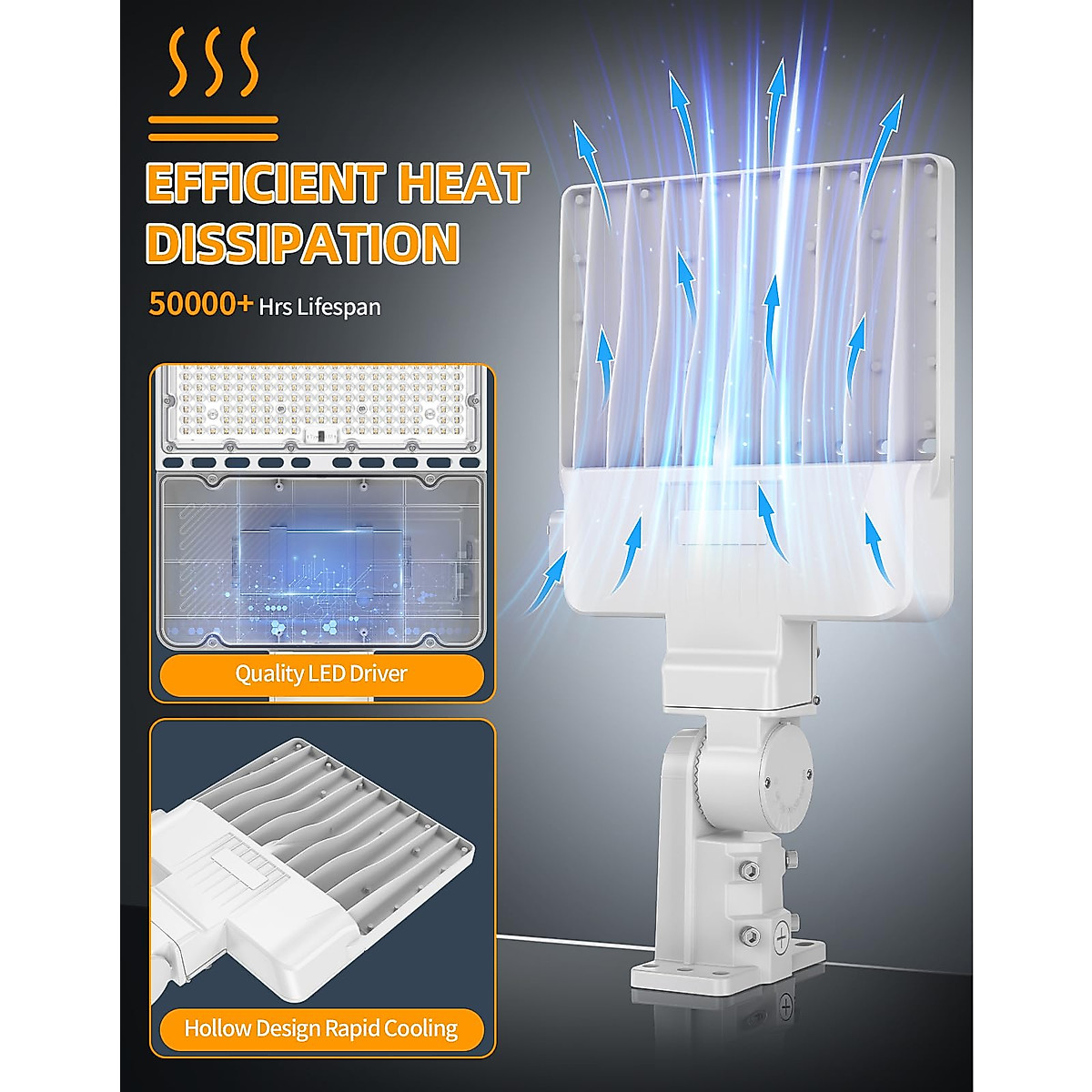 200W LED Parking-Lot-Light Arm & Slip Fitter, UL & DLC Listed 28000LM 5000K Parking Lot Light with Photocell, IP65 Commercial Street Pole Lights AC100-277V for Driveways, Roadway Lighting (White)