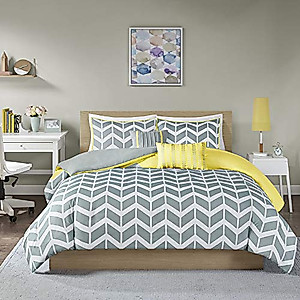 Intelligent Design ID12-234 Nadia Duvet Cover King/Cal King Size - Yellow , Chevron Duvet Cover Set – 5 Piece – Ultra Soft Microfiber Light Weight Bed Comforter Covers