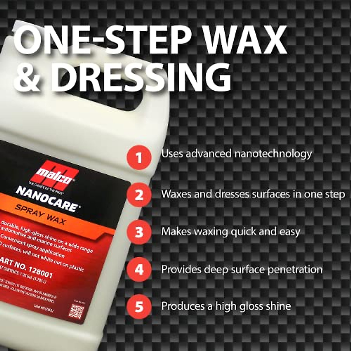 Malco Nano Care Spray Wax - Interior and Exterior Car Wax / Provides Long-Lasting Shine and Protection Both Inside and Outside Vehicle / 1 Gallon (128001)