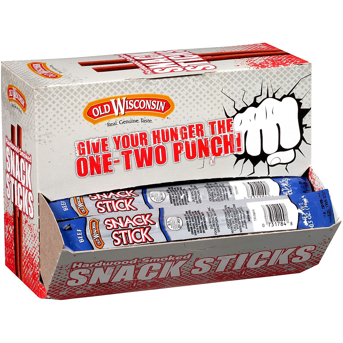 Old Wisconsin Beef Sausage Snack Sticks, Naturally Smoked, Ready to Eat, High Protein, Low Carb, Keto, Gluten Free, Counter Box, Pack of 42 Individually Wrapped Sticks