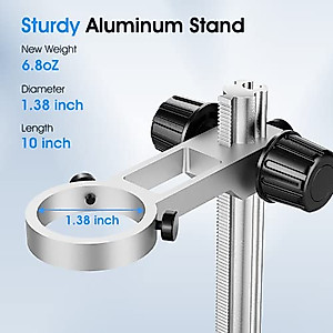 10 Inch Digital Microscope Stand OBR01, Universal Adjustable Base Stand Holder Desktop Support Bracket for Max 1.38" Diameter, Opqpq Aluminum Alloy Microscope Magnifier Loupe Bracket