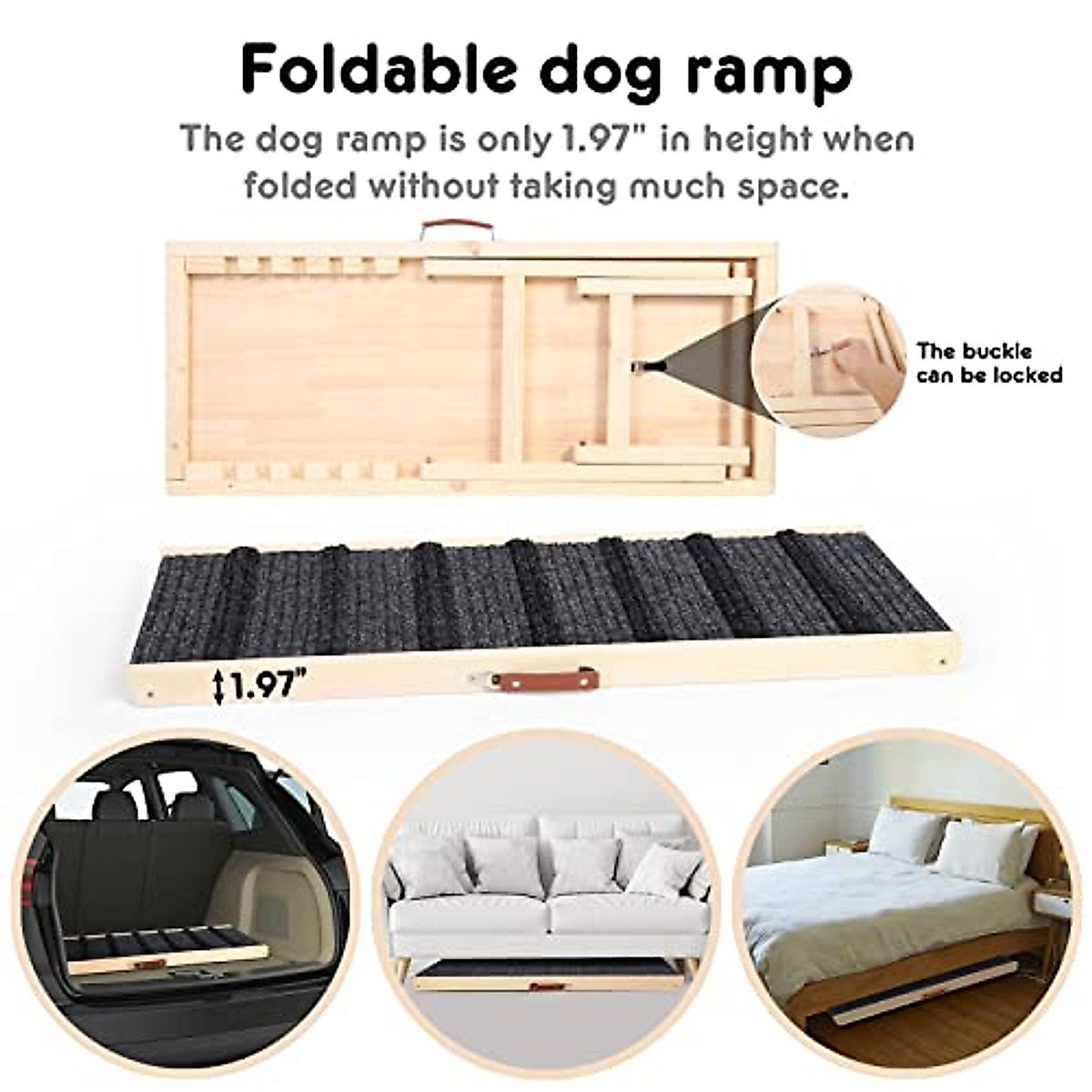 TOFUUMI Dog Ramp for Bed, Car Ramp, Folding Pet Ramp, Dog Stairs, Cat Ramp, Portable Dog Steps Suitable for Elevated Surface Between 15"-22" for Small and Medium Dogs (39 inches)