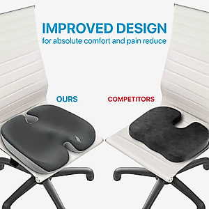 TOP COMFORT Orthopedic Patented Seat Cushion, Develop & Designed by Doctor for Sciatica, Coccyx, Back & Tailbone Pressure & Pain Relief Memory Foam & Gel Pillow for Office, Car, Desk Chair (Full Grey)