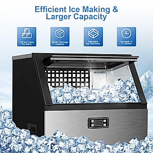 Kismile Commercial Ice Maker, Freestanding Nugget Ice Maker 200lbs/24h, 55lbs Storage Bin, Full Heavy Duty Stainless Steel Construction, Ice Maker Machine for Home Bar, Coffee Shop, Business
