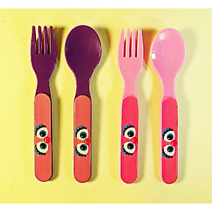Set of 4 Sesame Street Abby Cadabby Plastic Forks and Spoons - Pink and Purple
