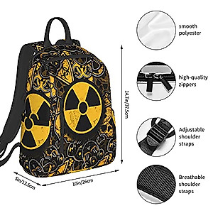 Radioactive Symbol Yellow Doodle Casual Backpack Bookbag Hiking Outgoing Daypack Laptop Pack For Women Men'S Boys Girls