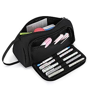 TOJYXSY Pencil Pouch for Girls Boys School Students Organizer Case Stationery Pen Storage Zipper Bag Men Women Teens Makeup Cosmetic Bags Black