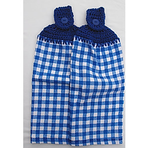 THE PIONEER WOMAN FARMHOUSE CHARMING CHECK - GINGHAM IN 4 DIFFERENT COLORS - RED, GREEN, YELLOW OR BLUE - CROCHET TOP HANGING KITCHEN TOWELS (YELLOW)