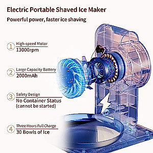 Kebnor Slushie Machine - Portable Electric Shaved Ice Machines, Cordless Rechargeable Snow Cone Machine for Party, Picnic with 6 Ice Cube Trays, Easy to DIY Snow Cone Syrup at Home for Kid Gift