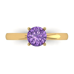 Clara Pucci 0.95 ct Round Cut Solitaire Simulated Alexandrite Proposal Wedding Bridal Designer Anniversary Ring in 14k Yellow Gold 6