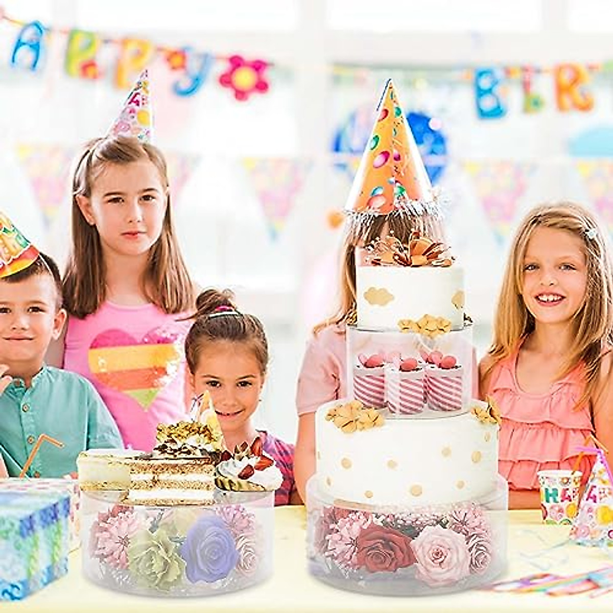 2 Pcs Wedding Birthday Fillable Cake Stand Holder with Lid, Clear Acrylic Dessert Table Centerpieces Display Risers Cake Cupcake Pedestal Tier Stand Set, 2 Size(6, 10 Inch) Cake Stands for Party