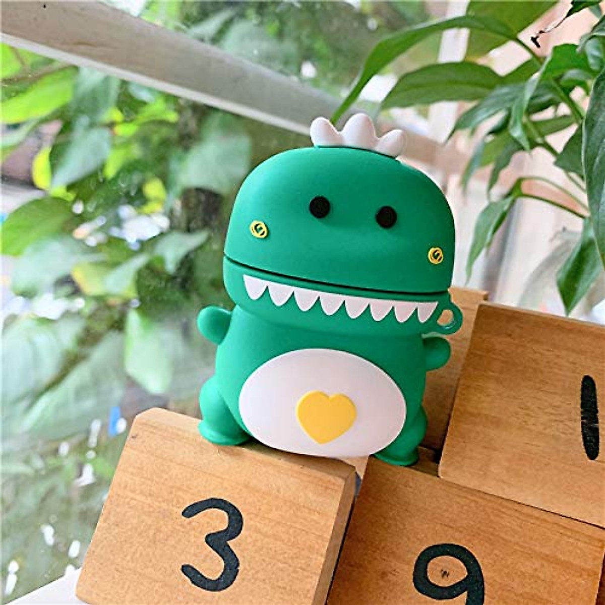 UR Sunshine AirPods Case, Super Cute Funny Baby Dinosaur Shape Soft Silicone Case Cover Protective Skin for Apple AirPods1&2-Green