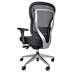Oak Hollow Furniture Aloria Series Office Chair Ergonomic Executive Computer Chair, Genuine Leather Seat Cushion, Mesh Back, Adjustable Lumbar Support Swivel and Tilt High-Back (Black)