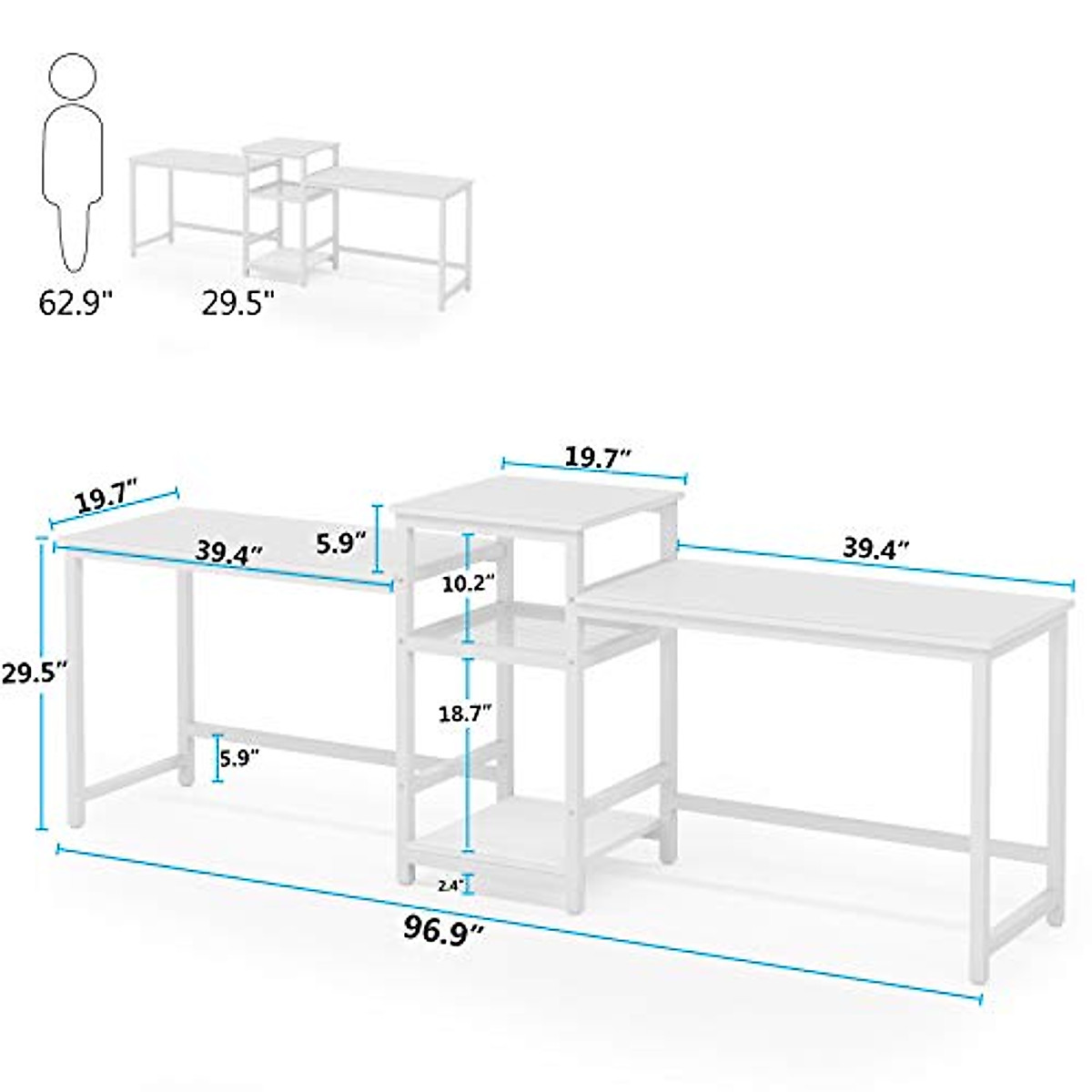 Tribesigns 96.9" Double Computer Desk with Printer Shelf, Extra Long Two Person Desk Workstation with Storage Shelves, Large Office Desk Study Writing Table for Home Office, White