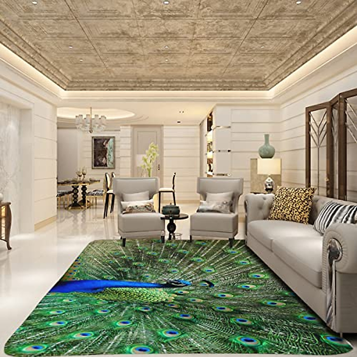 Peacock Decor Rugs Beautiful Fantastic Peacock Carpet, Modern Style Living Room Home Decoration Carpet, Suitable for Living Room Bedroom Kitchen Dining Room Non-Slip Washable 16"x24"