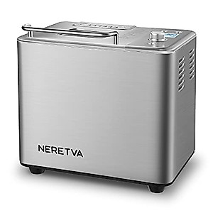 Neretva Bread Maker Machine , 20-in-1 2LB Automatic Breadmaker with Gluten Free Pizza Sourdough Setting, Digital, Programmable, 1 Hour Keep Warm, 2 Loaf Sizes, 3 Crust Colors - Receipe Booked Included (Sliver)