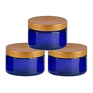 Grand Parfums 6 Cobalt Blue Low Profile 4 Oz Jars PET Plastic Empty Cosmetic Containers, Copper Caps, Sugar Scrub, Powder, Body Cream, Lotion, Beads