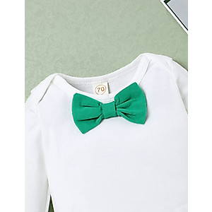 Baby Boy My First St Patricks Day Outfits Bow Gentleman Striped Top Lucky Clover Overalls Set 3PC 3-6 Months