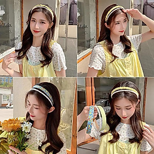 Agirlvct 7 Pack Headbands for Women Girls,Non Slip Flower Headband,Fashion Pearl Headbands,Twisted Headband,Different Designs White Head Bands Set Student Hair Accessories Summer Beach(Blue)